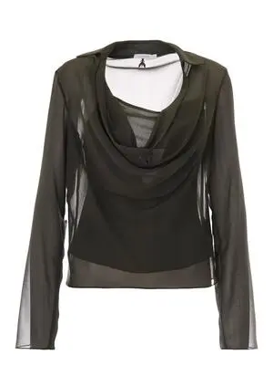 Patrizia Pepe Draped Semi-sheer Top - Black