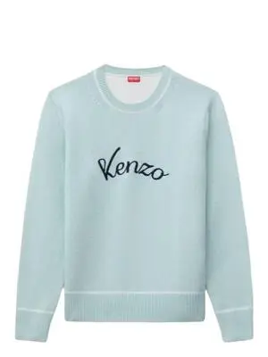 Kenzo Varsity Embroidered Jumper In Wool Cotton - Light Blue
