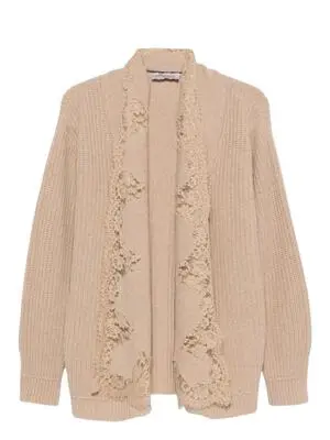 ERMANNO FIRENZE Lace-trimmed Ribbed Cardigan - Beige
