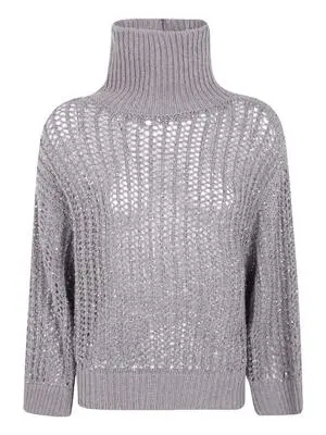 D.exterior Open-knit Sweater - Gray