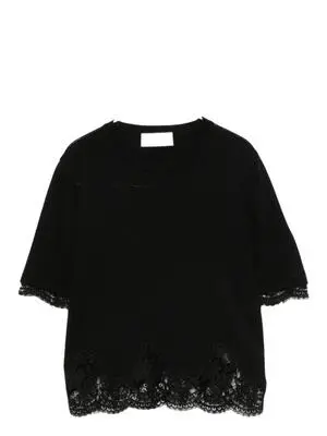 ERMANNO FIRENZE Short-sleeve Lace Trim T-shirt - Black