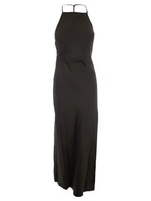 Patrizia Pepe Satin Halterneck Maxi Dress With Open Back And Slit Detail - Green