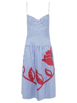 FARM RIO Farm Rio Stripe Print Appliqué Sweetheart Neckline Dress