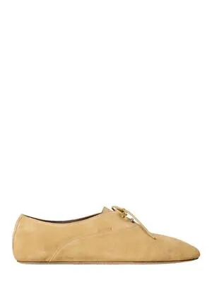 Celine Ballet Lace-up Shoe In Suede Calfskin - Stone Beige