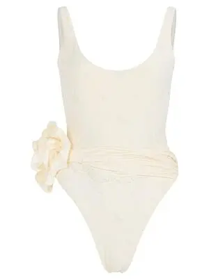 Magda Butrym Embellished One-piece Swimsuit With Embroidered Roses - Beige