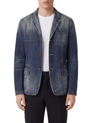 Burberry Single-breasted Cotton Denim Blazer With Notched Lapels - Blue