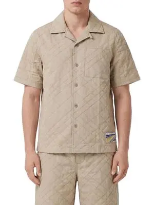 Burberry Short-sleeved Cotton Shirt With A Cuban Collar And Patch Pocket - Beige