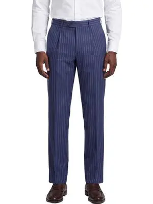 Brunello Cucinelli Brunello Cucinelli Slim Fit Pinstripe Virgin Wool Tailored Trousers Navy