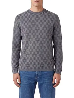 Emporio Armani Jacquard Crewneck Jumper In Pure Virgin Wool - Grey