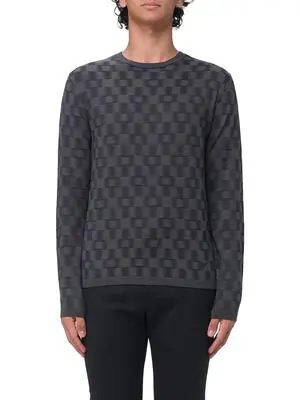 Emporio Armani Jacquard Crewneck Jumper In Pure Virgin Wool - Navy