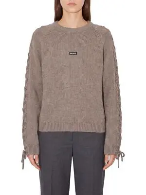 ROTATE BY BIRGER CHRISTENSEN Crewneck Wool And Cashmere Blend Jumper With Applied Logo - Brown