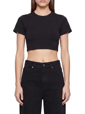 Attico The Attico Cropped Cotton T-Shirt With Embroidered Logo Black