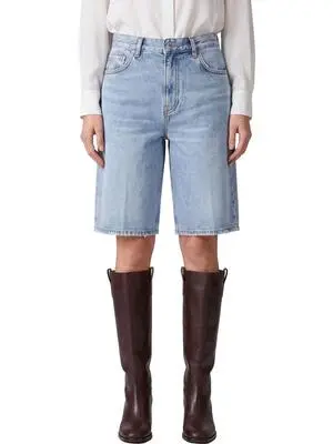 TOTEME Toteme High-Waisted Five-Pocket Cotton Denim Bermuda Shorts Blue