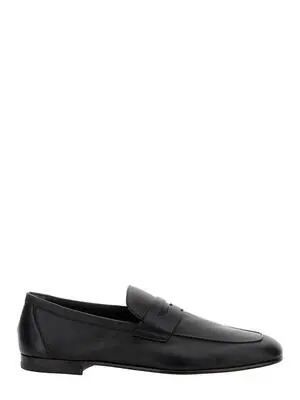 TOD'S Smooth Calfskin Penny Loafers With Leather Sole - Black