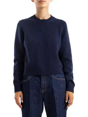 Khaite Pure Cashmere Crewneck Jumper With Ribbed Trims - Navy