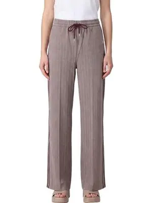 Liu Jo Striped Straight-leg Trousers In Viscose Blend With Elasticated Waist - Brown