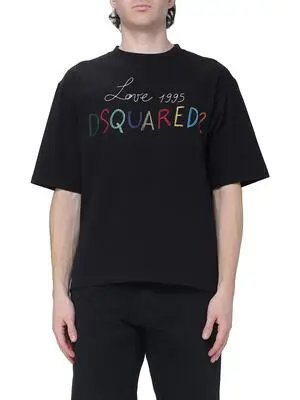 Dsquared2 Cotton T-shirt With Multicolour Embroidered Logo And Dropped Shoulders - Black
