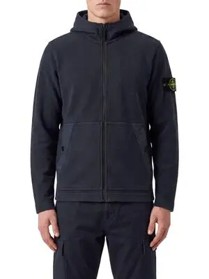 Stone Island Compass Logo Cotton Zip-up Hoodie - Blue