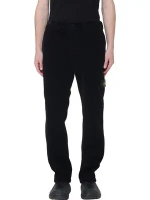 Stone Island Velvet Chino Trousers With Compass Logo Patch - Black