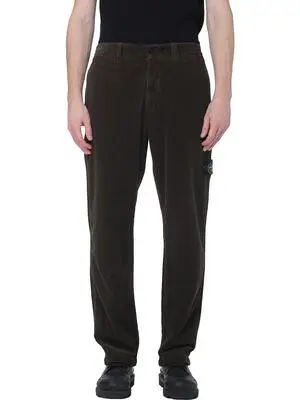 Stone Island Velvet Chino Trousers With Compass Logo Patch - Grey