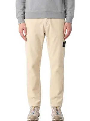 Stone Island Velvet Chino Trousers With Compass Logo Patch - Ivory