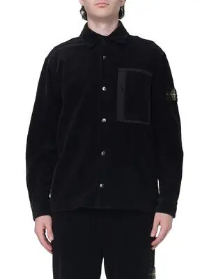 Stone Island Velvet Shirt Jacket With Compass Logo Black