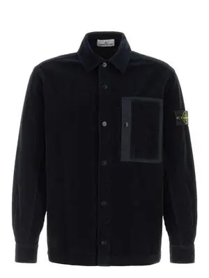 Stone Island Velvet Shirt Jacket With Compass Logo Blue