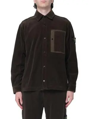 Stone Island Velvet Shirt Jacket With Compass Logo Grey