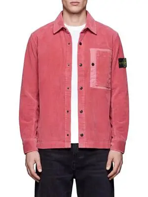 Stone Island Velvet Shirt Jacket With Compass Logo Pink