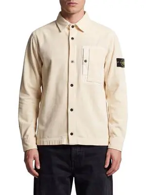 Stone Island Velvet Shirt Jacket With Compass Logo White