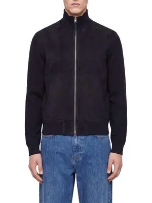 TOM FORD Suede And Knit Zip-up Cardigan - Blue