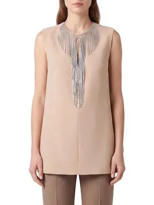 Sportmax Cady Sheath Mini Dress With Jewel Collar And Rhinestones - Beige