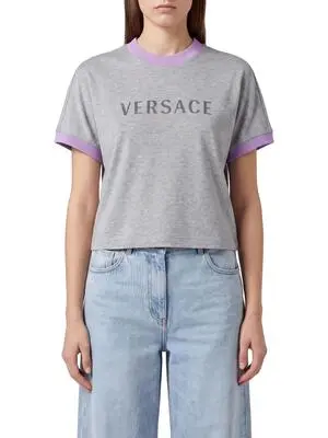 Versace Versace Cotton T-Shirt With Printed Logo And Contrast Trims Grey 1