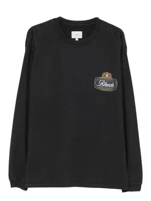 Rhude Crew Neck Logo T-shirt In 100% Cotton, Made In Usa - Nero