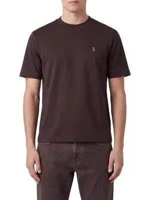 Eleventy Slim Fit Crewneck T-shirt In Pure Cotton With Tone-on-tone Logo - Brown