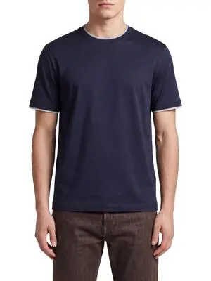 Eleventy Cotton Crew-neck T-shirt With Contrast Trims - Grey