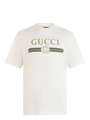 Gucci Gucci-Style Cotton & Silk Jersey T-Shirt With Graphic Logo Print White