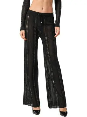 Philipp Plein Flared Knit Cotton-blend Trousers With Drawstring Waist - Black