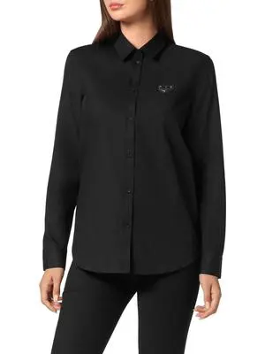 PHILIPP PLEIN Philipp Plein Long-Sleeved Cotton Shirt With Metallic Logo Detail