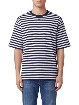 Dolce & Gabbana Striped Cotton T-shirt With Dg Monogram And Dropped Shoulders - Navy