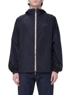 Burberry Lightweight Nylon Hooded Windbreaker Jacket With Ekd Logo - Navy