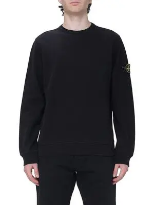 Stone Island Crewneck Jumper In Cotton Jersey With Compass Logo Patch - Black
