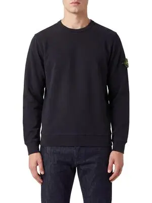 Stone Island Crewneck Jumper In Cotton Jersey With Compass Logo Patch Blue 1