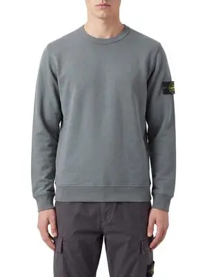 Stone Island Crewneck Jumper In Cotton Jersey With Compass Logo Patch Blue