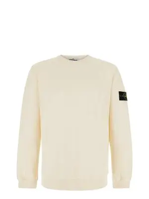 Stone Island Crewneck Jumper In Cotton Jersey With Compass Logo Patch Milk