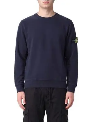 Stone Island Crewneck Jumper In Cotton Jersey With Compass Logo Patch - Navy