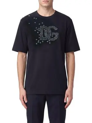 Dolce & Gabbana Crewneck Cotton T-shirt With Dg Monogram - Black