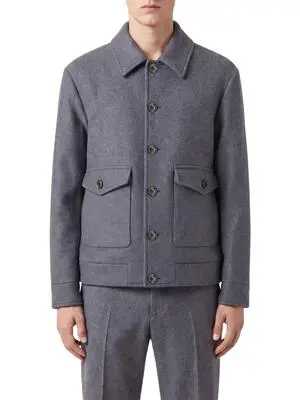 Valentino Garavani Single-breasted Short Wool-blend Coat With Classic Collar - Grey