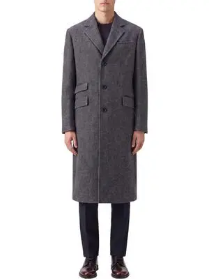 Valentino Garavani Single-breasted Long Coat In Merino Wool - Grey