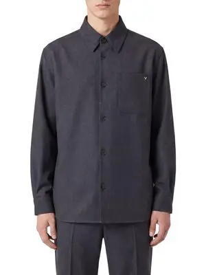 Valentino Garavani Wool Blend Shirt Jacket With Patch Pocket And Vlogo Signature - Grey